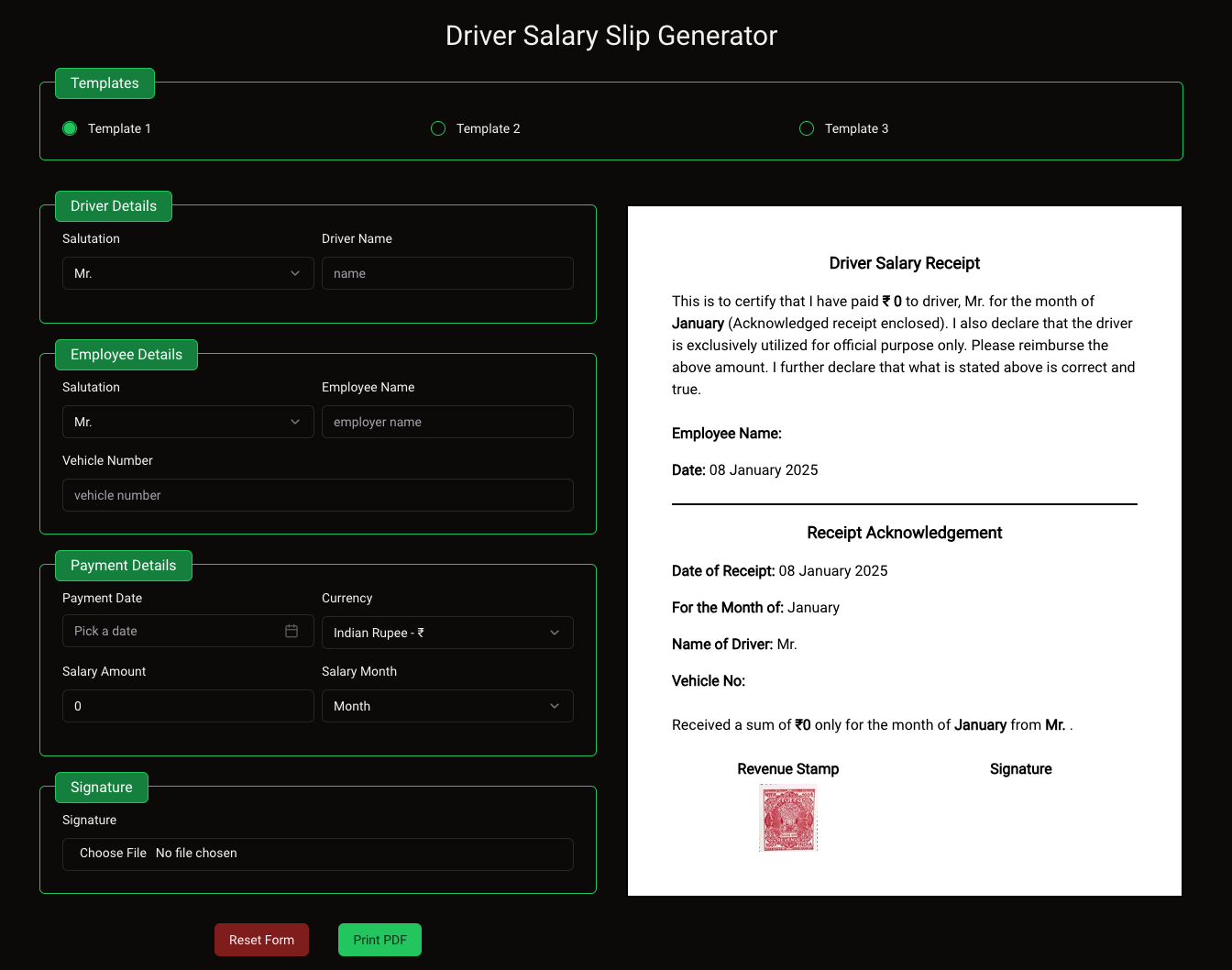 Generate driver salary slip
